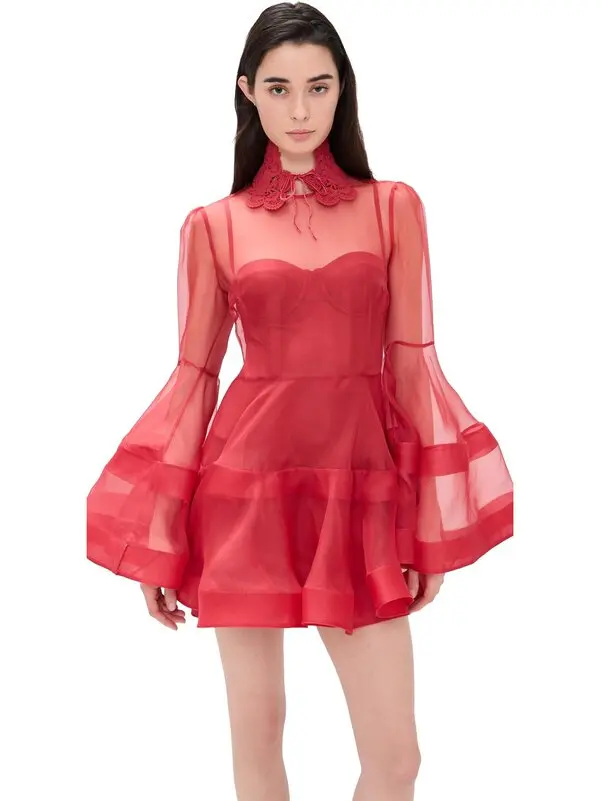 Zimmermann Rebellion Lantern Silk Mini Dress - Red