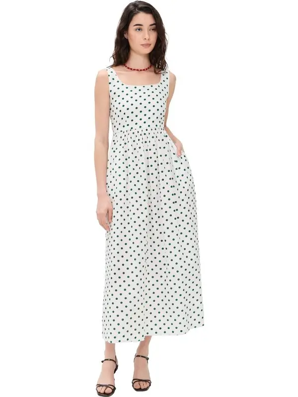LA MAREGOLD Emiliana Maxi Dress - Ivory Green Polka Dot