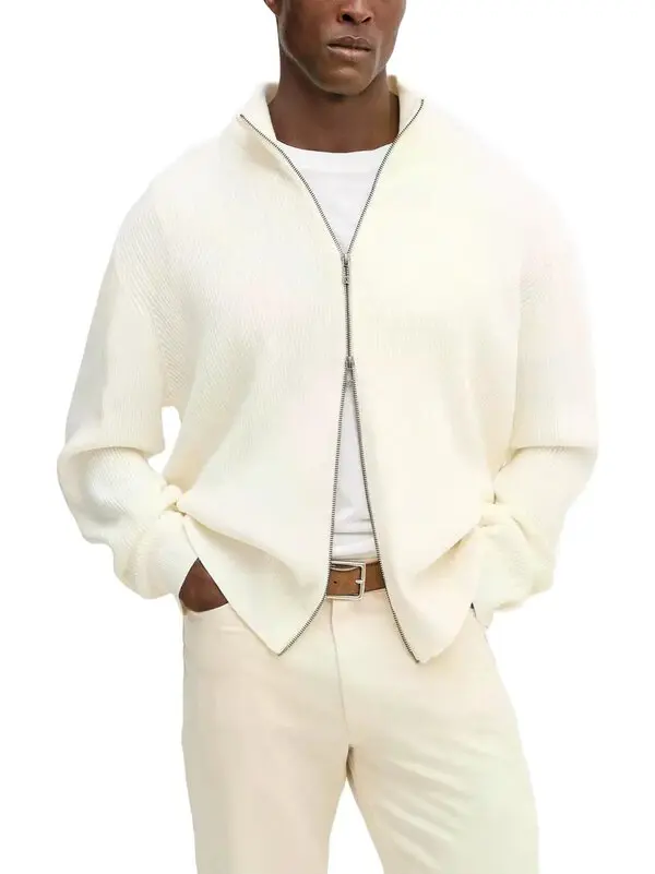 Armani Exchange Ribbed Knit Zip-up Cardigan - White