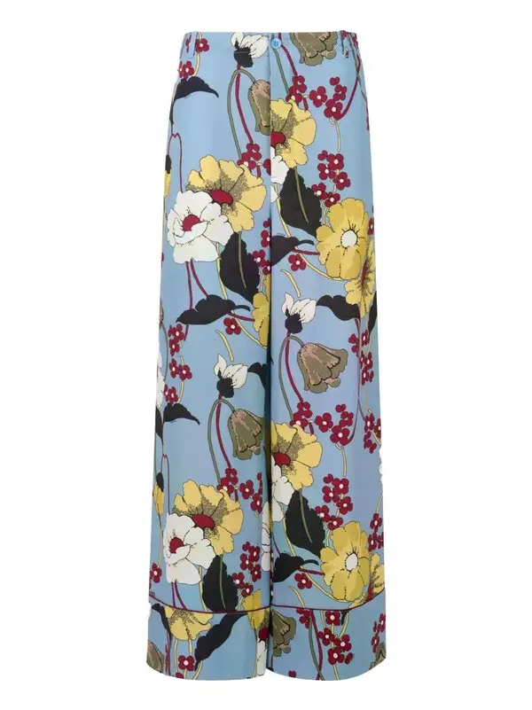 Marni Floral-print Satin Trousers - Blue