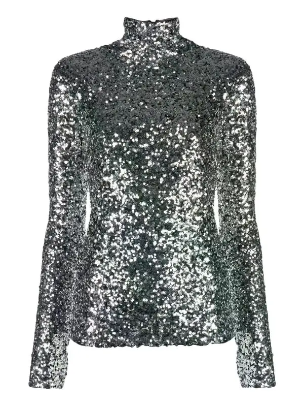 Patrizia Pepe Sequin Embellished High-neck T-shirt - Silver