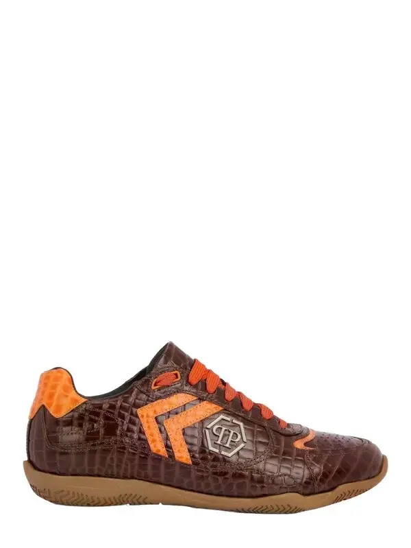 Philipp Plein Pit-stop Croc-print Low-top Sneakers - Brown