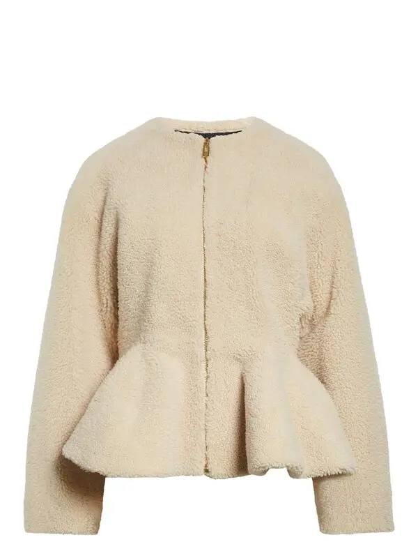 Alaïa Genuine Shearling Peplum Jacket - Naturel
