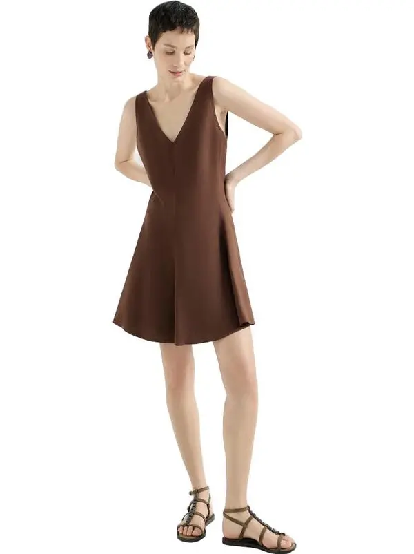 Brunello Cucinelli Fluid Twill Mini Dress - Cocoa