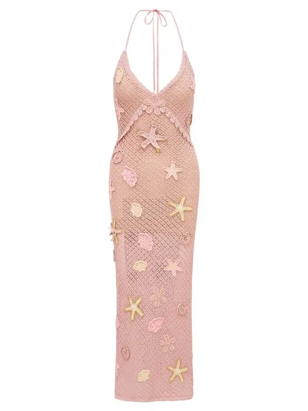 LoveShackFancy Macie Crochet Midi Dress - Pink