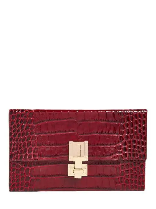 TOM FORD East/west Croc-embossed Leather Clutch - Ruby Red