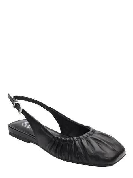 Ash Bibi Ruched Square Toe Slingback Flat - Black