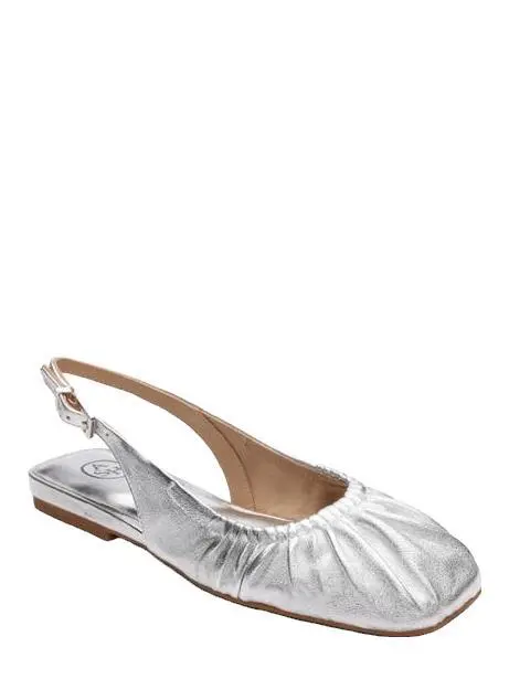 Ash Bibi Ruched Square Toe Slingback Flat - Silver