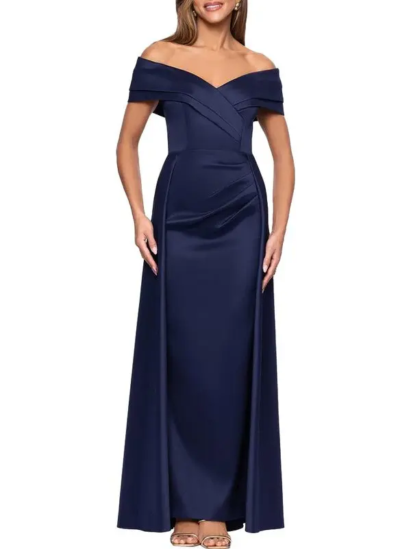 XSCAPE EVENINGS Off-the-shoulder Mikado Gown - Navy