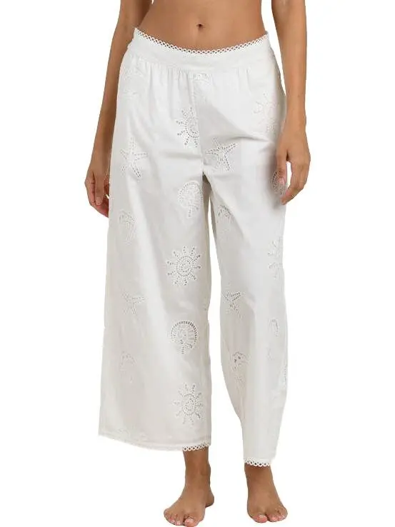 La Blanca Bayside Embroidered Wide-leg Cover-up Pants - White