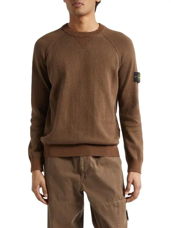 Stone Island Compass Logo Patch Organic Cotton Crewneck Sweatshirt - Umber