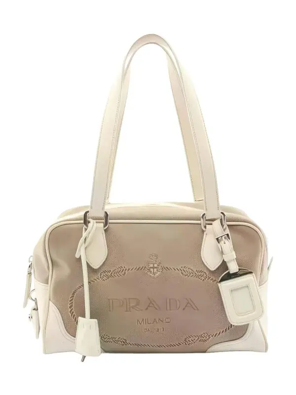 Prada 2000s Logo Jacquard Boston Bag - Neutrals