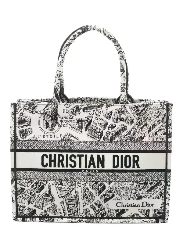 Dior Patterned Medium Tote Bag - White