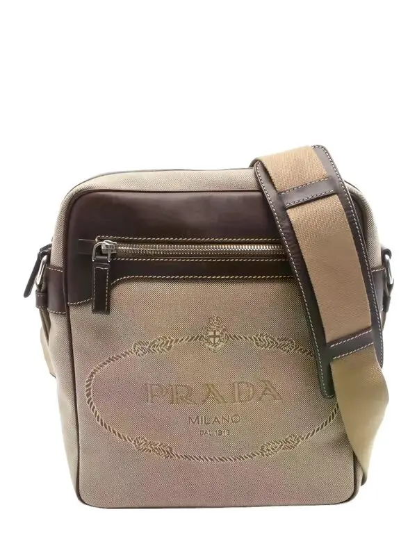 Prada 2010s Logo Jacquard Shoulder Bag - Neutrals