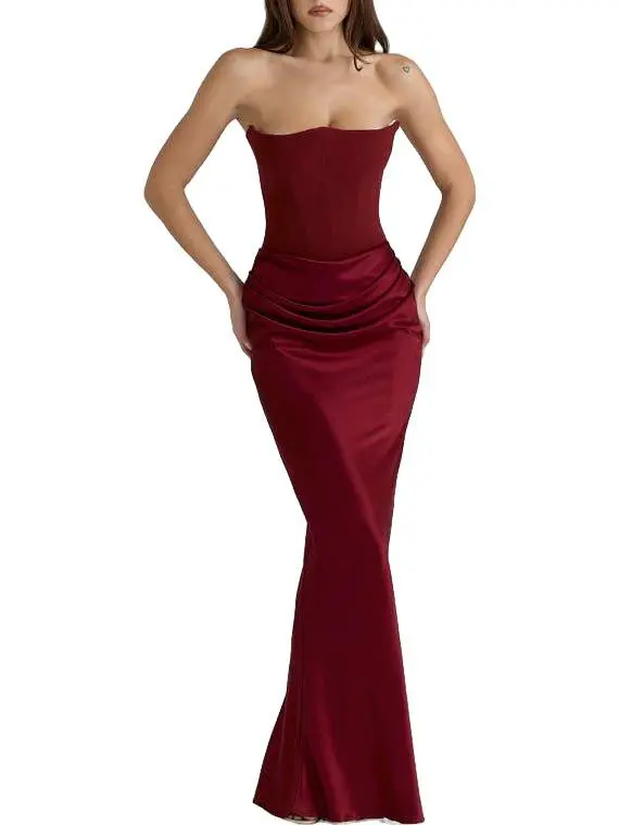 House Of Cb Persephone Strapless Corset Gown - Wine