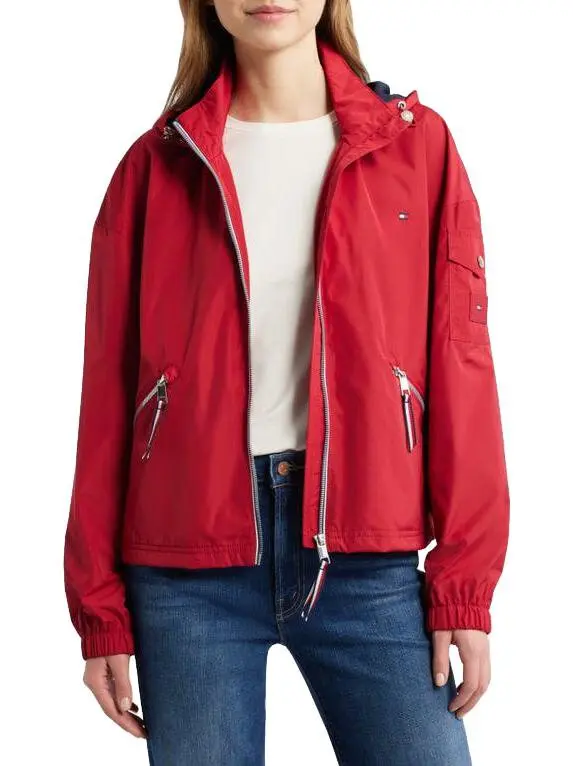 Tommy Hilfiger Hooded Windbreaker Jacket - Crimson