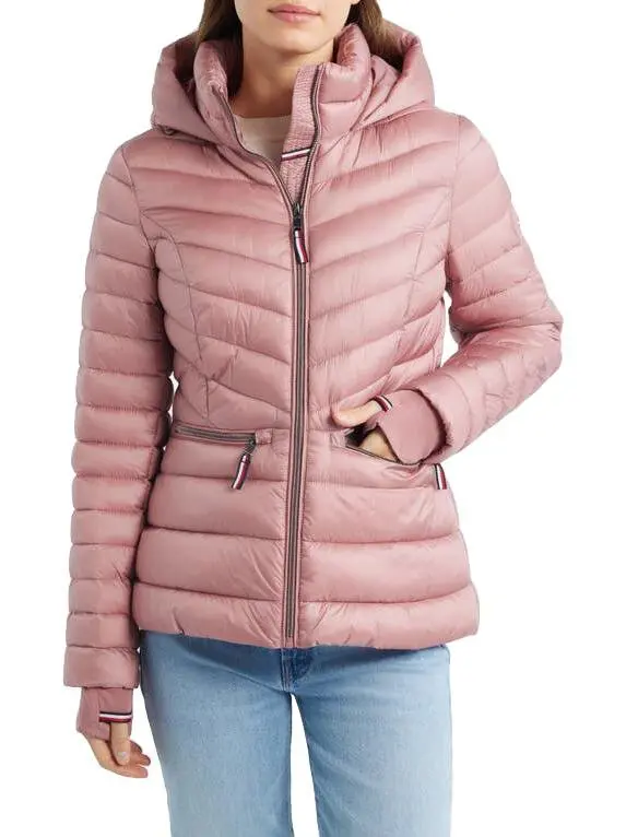 Tommy Hilfiger Packable Chevron Puffer Jacket - Bonita Pink