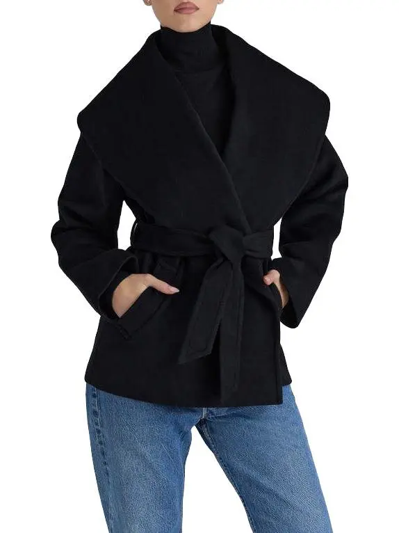 House Of Cb Shawl Collar Wool Blend Wrap Jacket - Black
