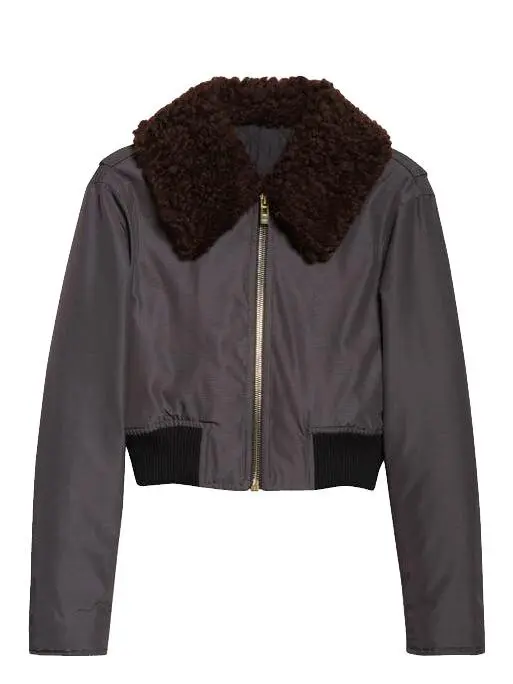 Alaïa Nylon & Wool Aviator Jacket With Shearling Collar - Anthracite