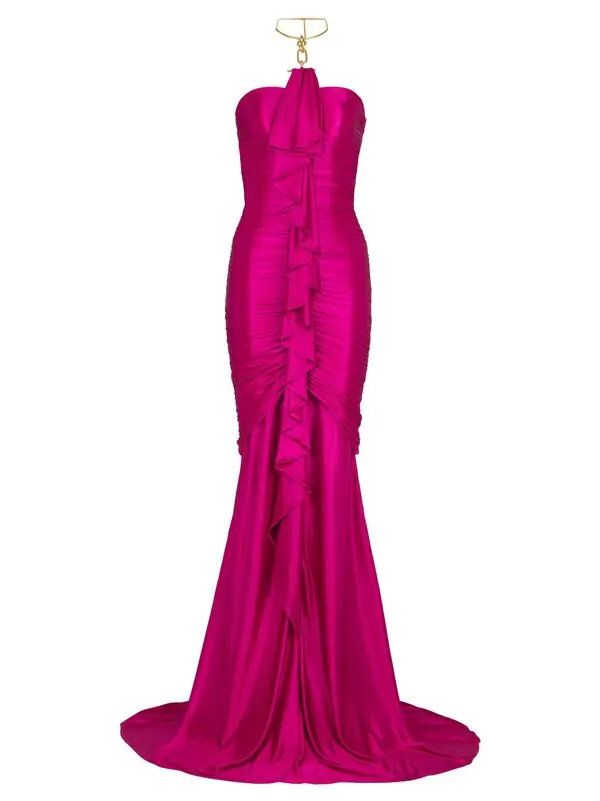 Balmain Long Draped Bustier Dress With Embellished Detail - Pink