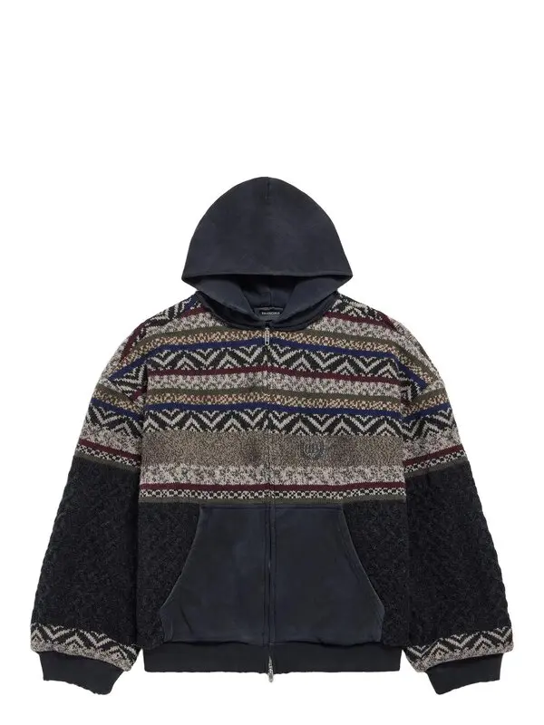Balenciaga Patched Zip-up Hooded Sweater - Black