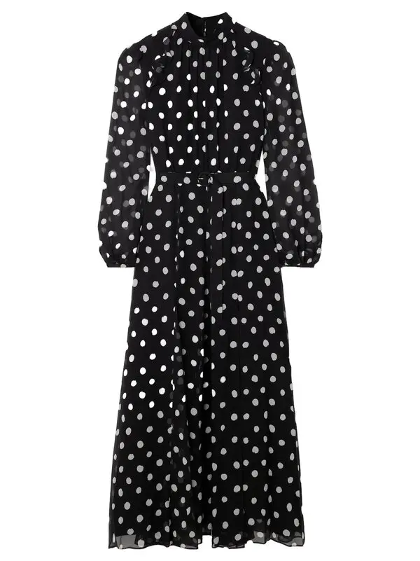 Saloni Jacqui-b Polka-dot Silk Crepe De Chine Maxi Dress - Black