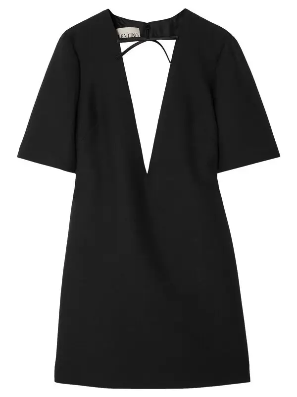 Valentino Garavani Satin-trimmed Wool And Silk-blend Dupioni Mini Dress - Black