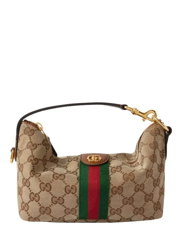 Gucci Ophidia Mini Leather And Webbing-trimmed Coated-canvas Tote - Beige