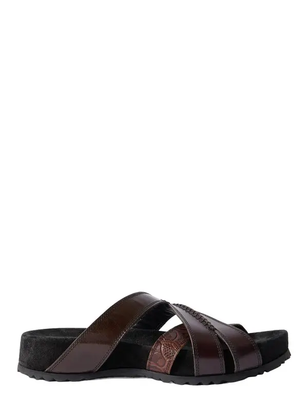 Dries Van Noten Embossed Leather Sandals - Brown