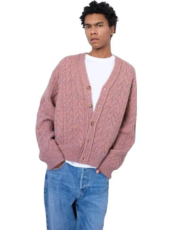 Topman Marled V-neck Cable Cardigan - Pink