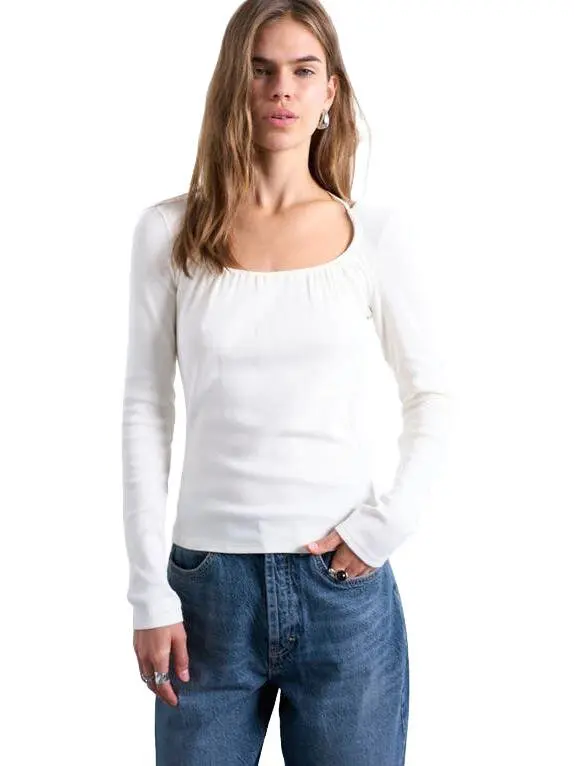 Topshop Ribbed Long-sleeve Top - Ivory