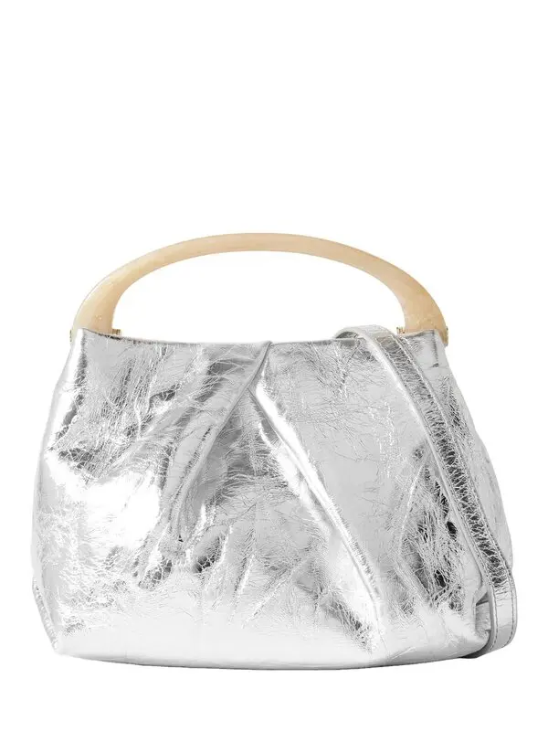 Dries Van Noten Pleated Crinkled-leather Shoulder Bag - Silver