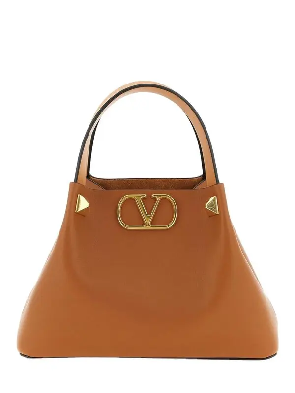Valentino Garavani Vlogo Signature Small Leather Tote Bag - Brown