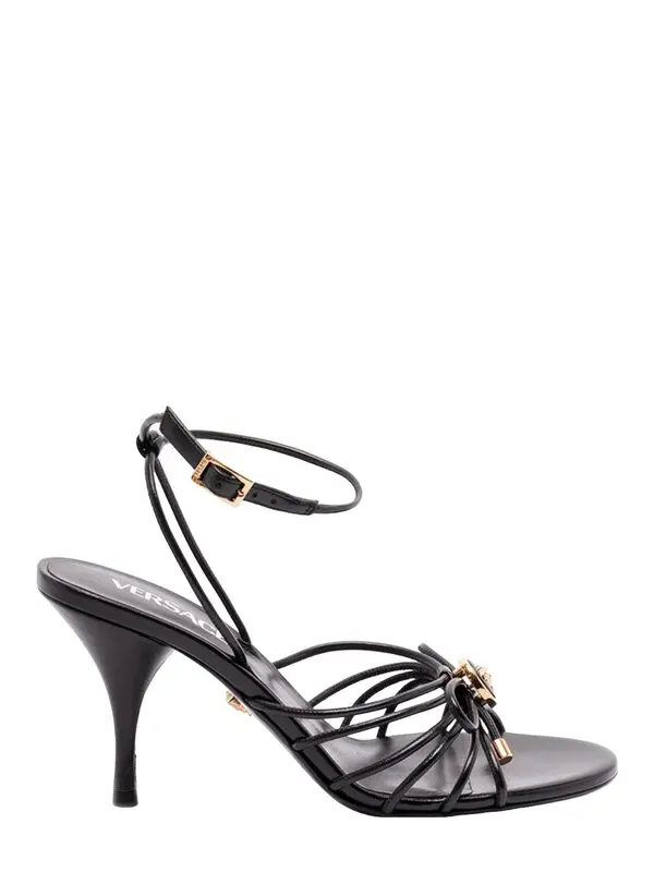 Versace Opera Bow Leather Heel Sandals - Black