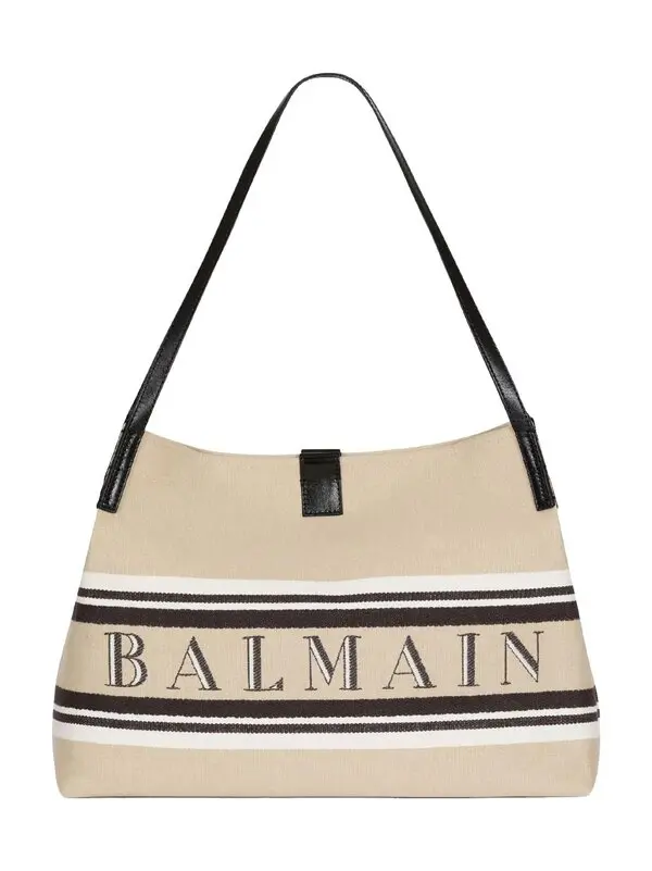 Balmain Release Canvas And Leather Medium Tote - Beige