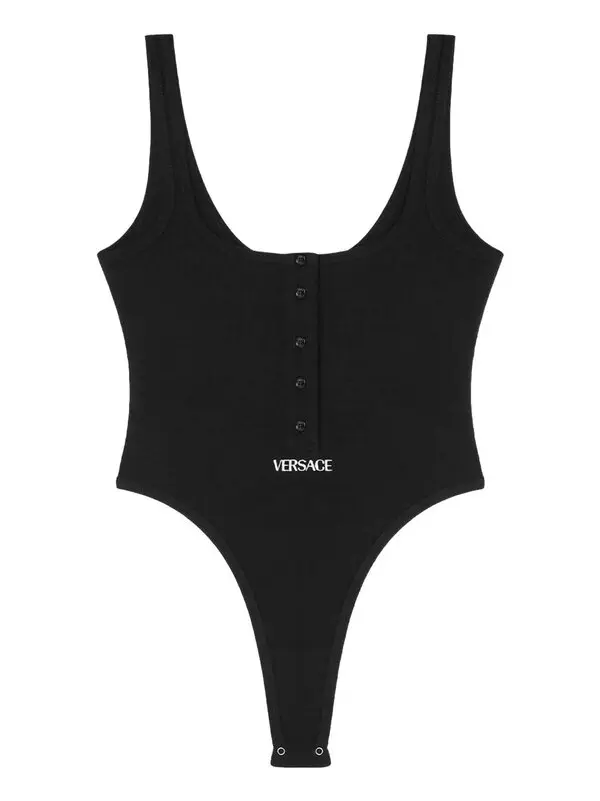 Versace Logo Cotton Bodysuit - Black