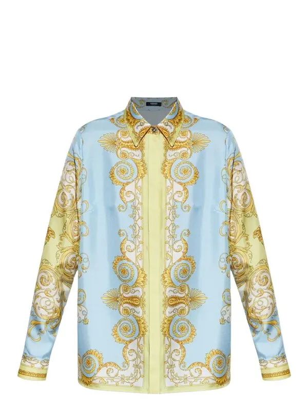 Versace Barocco Print Silk Shirt - Sky Blue