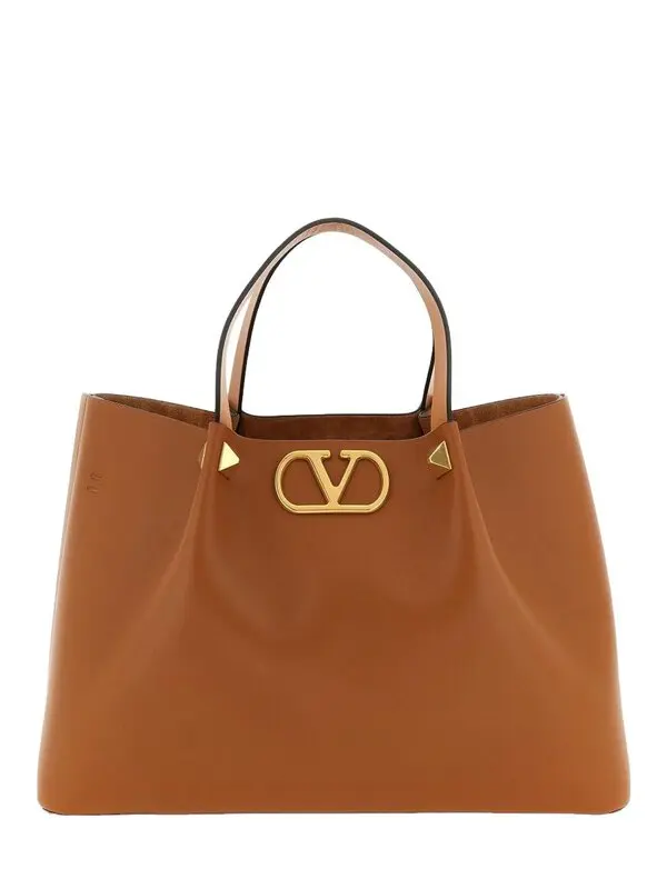 Valentino Garavani Vlogo Signature Medium Leather Tote - Brown