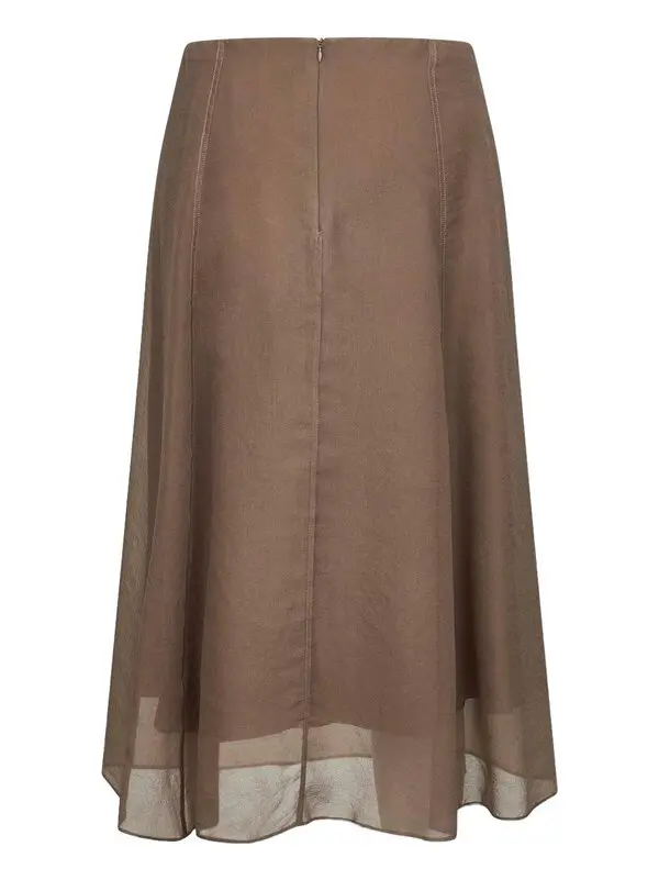 Brunello Cucinelli Silk Midi Skirt - Brown
