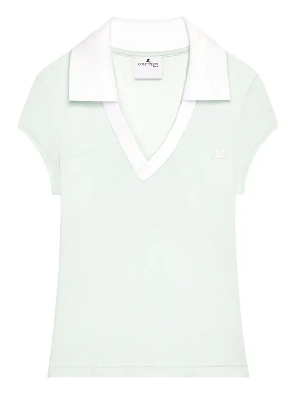 COURREGES Logo Cropped Polo Shirt - Sky Blue