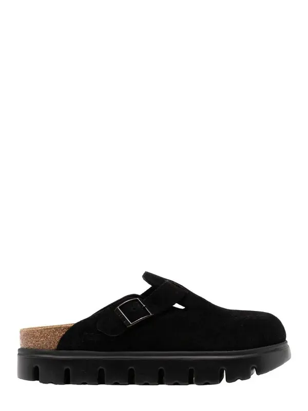 BIRKENSTOCK Boston Chunky Suede Leather Slippers - Black