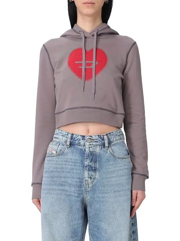 DIESEL® Cropped Heart Graphic Hoodie - Grey