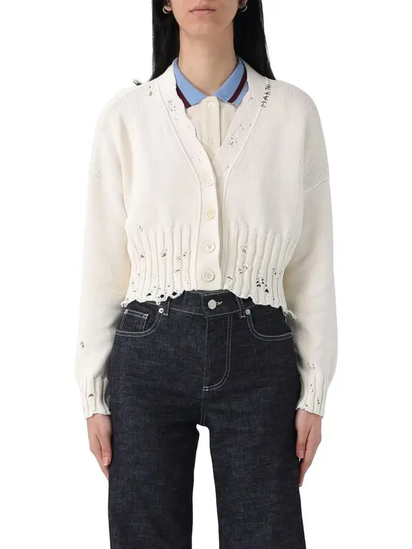 Marni Cropped Distressed Cardigan - White