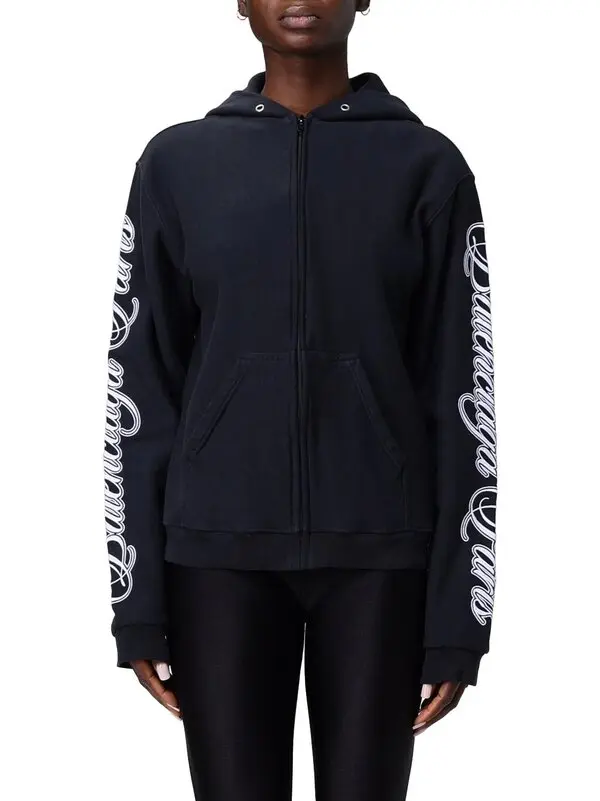 Balenciaga Embroidered Logo Zip Hoodie - Black