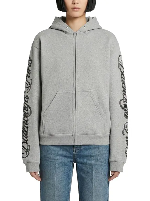 Balenciaga Embroidered Logo Zip Hoodie - Grey
