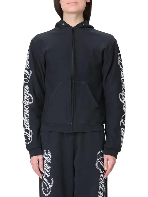Balenciaga Embroidered Logo Zip Hoodie - White