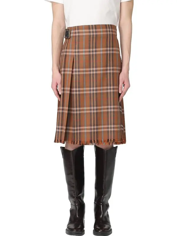 Burberry Pleated Plaid Skirt With Fringed Hem - Beige