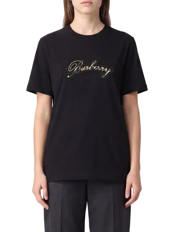 Burberry Cotton T-shirt With Contrasting Logo - Black