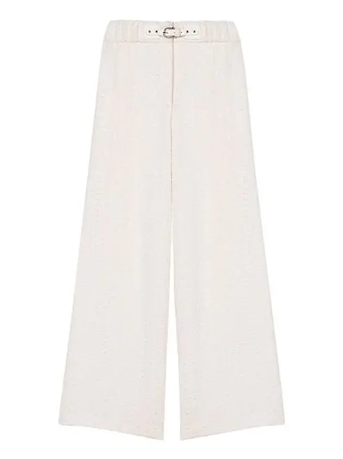 Maje Belted Wide-leg Tweed Trousers - Ecru