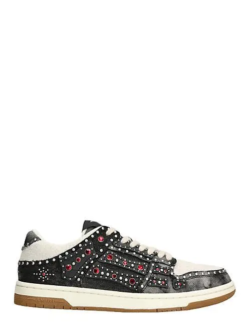 Amiri Skel Stud Denim And Suede Trainers - Blk/other